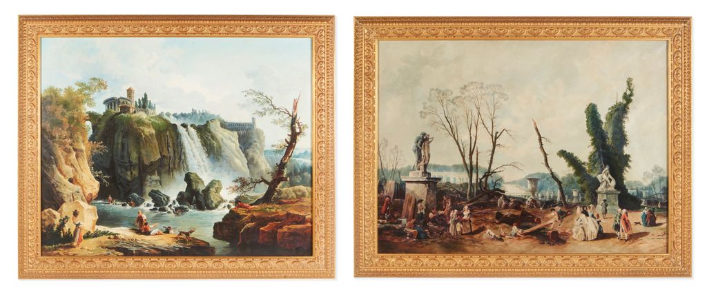 Ensemble de deux pièces encadrées d'après Hubert Robert