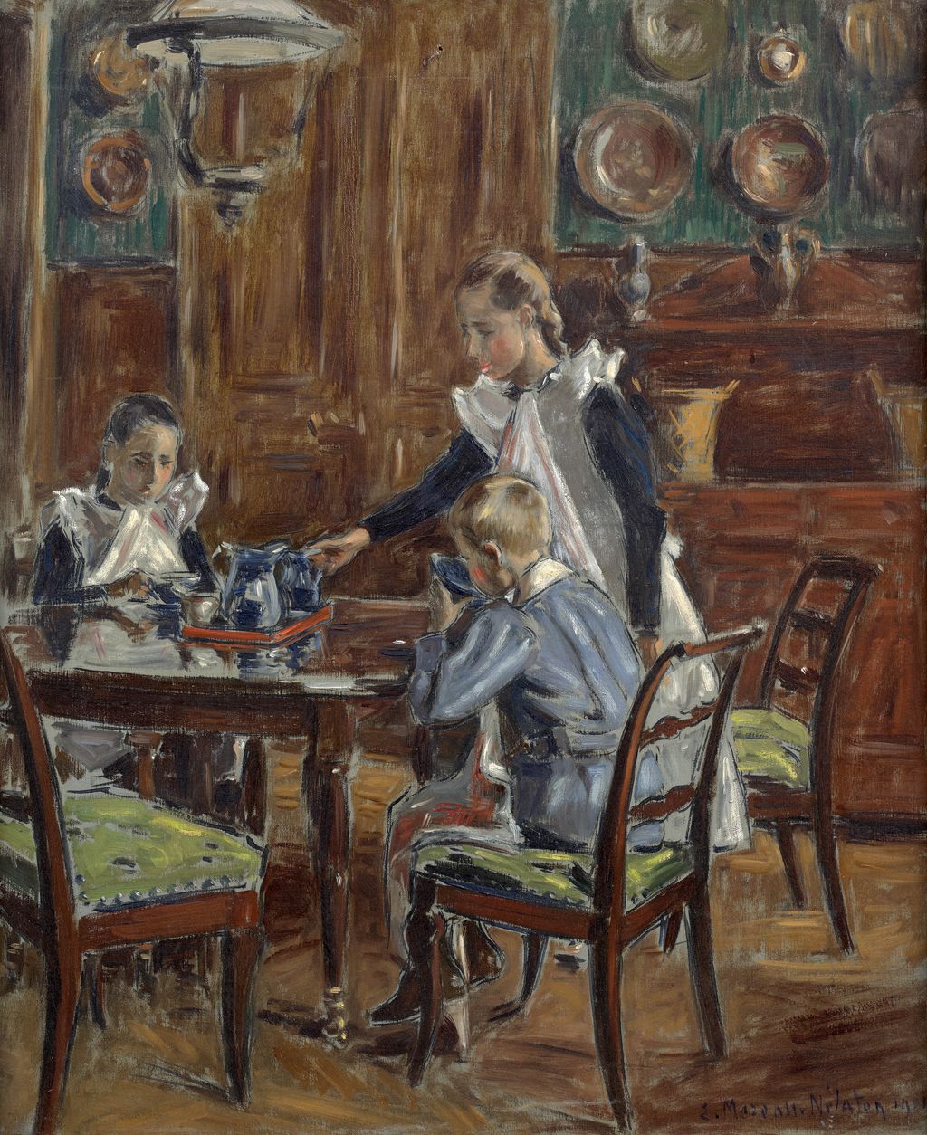 "Le déjeuner du matin" ; Les enfants de l'artiste dans la salle à ...
