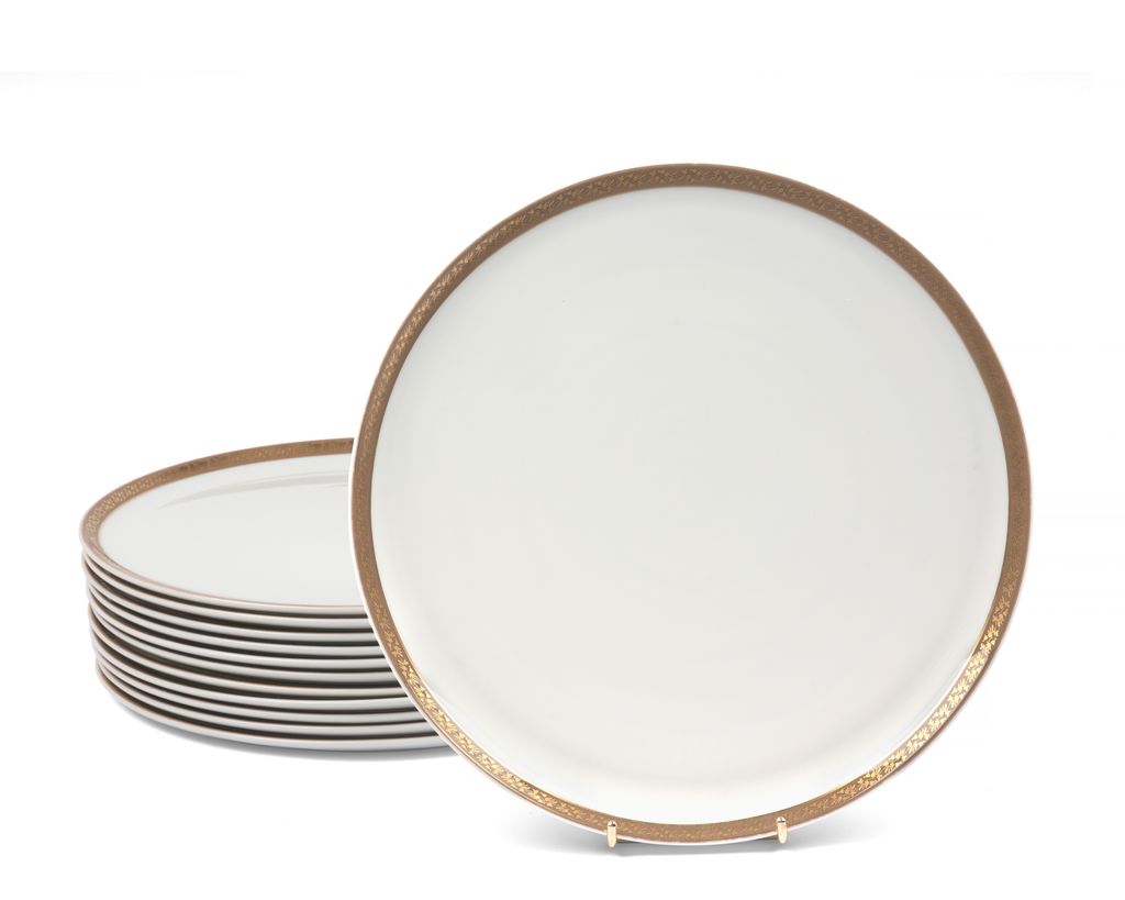 DOUZE GRANDES ASSIETTES EXTRA-PLATES "IMPÉRIAL" FRISE OR