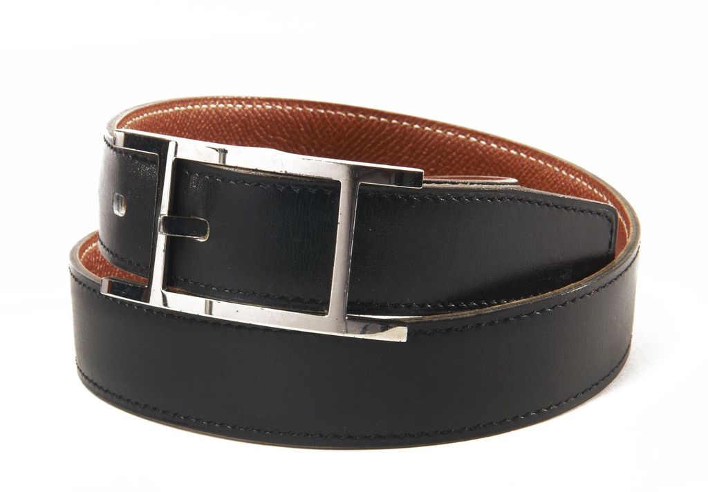 HERMES Paris made in france Ceinture réversible "Quentin" pour homme, d'un côté en box noir, de ...