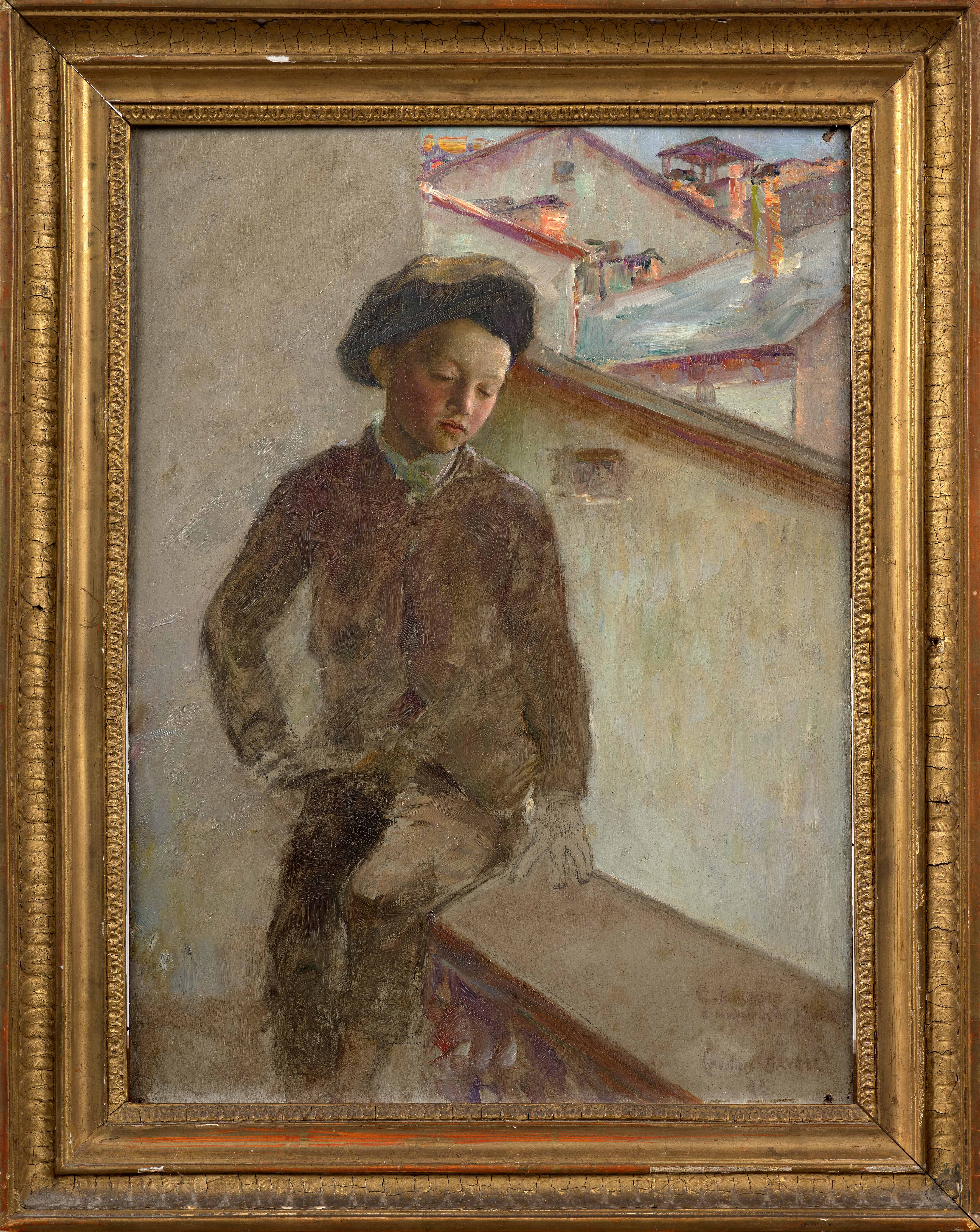 Jeune garçon assis sur une balustrade