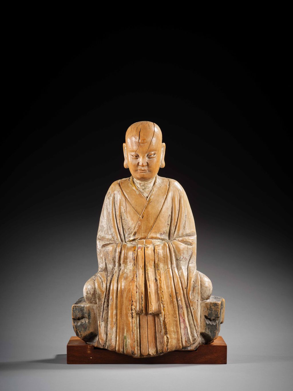 STATUE DE LUOHAN EN BOIS, CHINE, DYNASTIE YUAN/MING