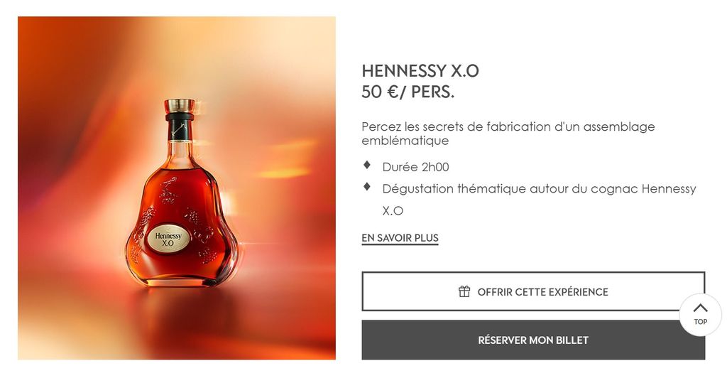 1 Expérience COGNAC HENNESSY Bon pour une visite pour 2 personnes.